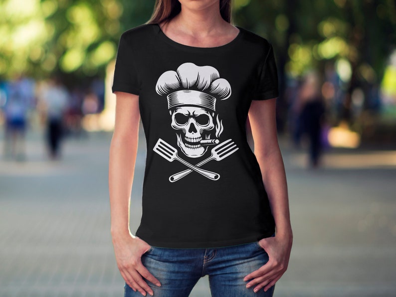 Badass Chef Skull SVG, Skull Smoking Cigar, Fork and Spatula, Skull ...