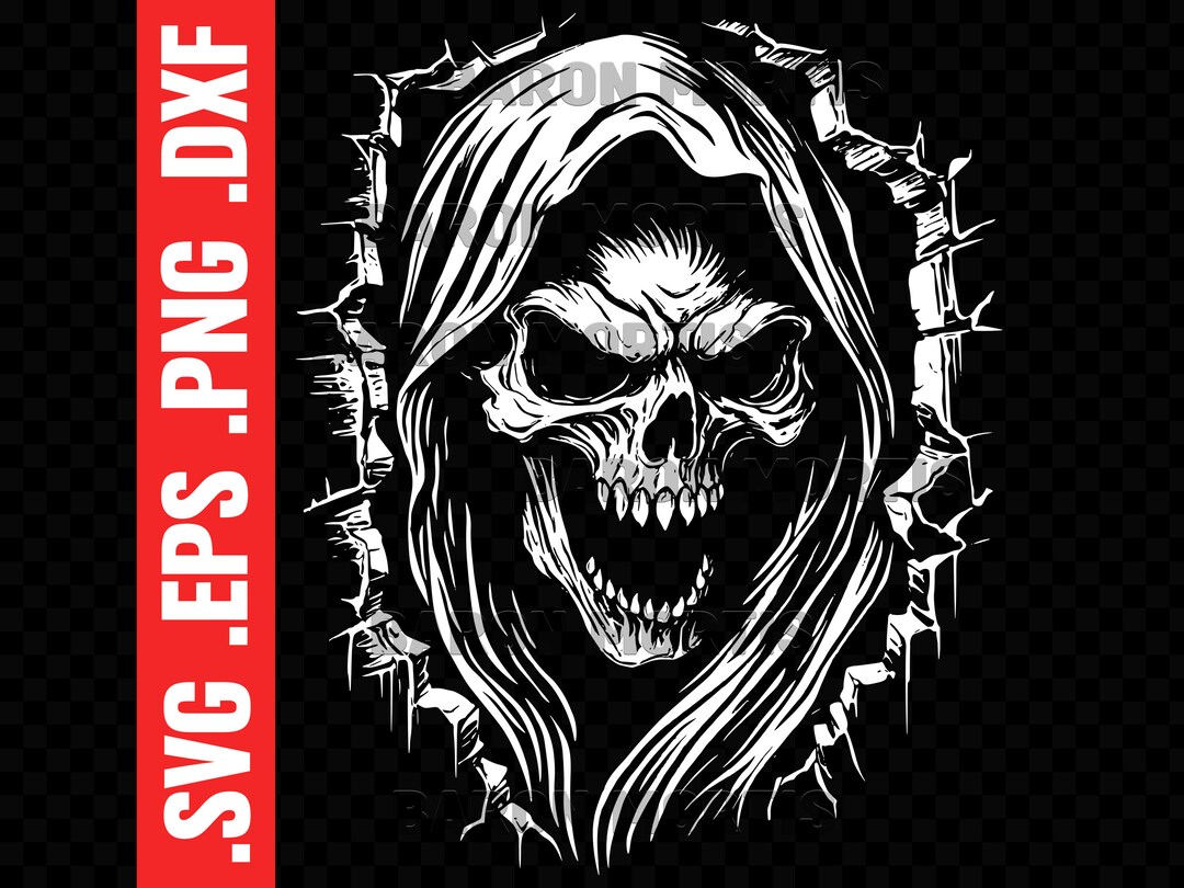 Angry Grim Reaper SVG, Peeking Scary Skull PNG, Skeleton in the Wall ...