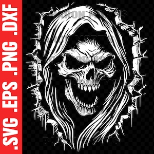 Angry Grim Reaper SVG, Peeking Scary Skull PNG, Skeleton in the Wall ...