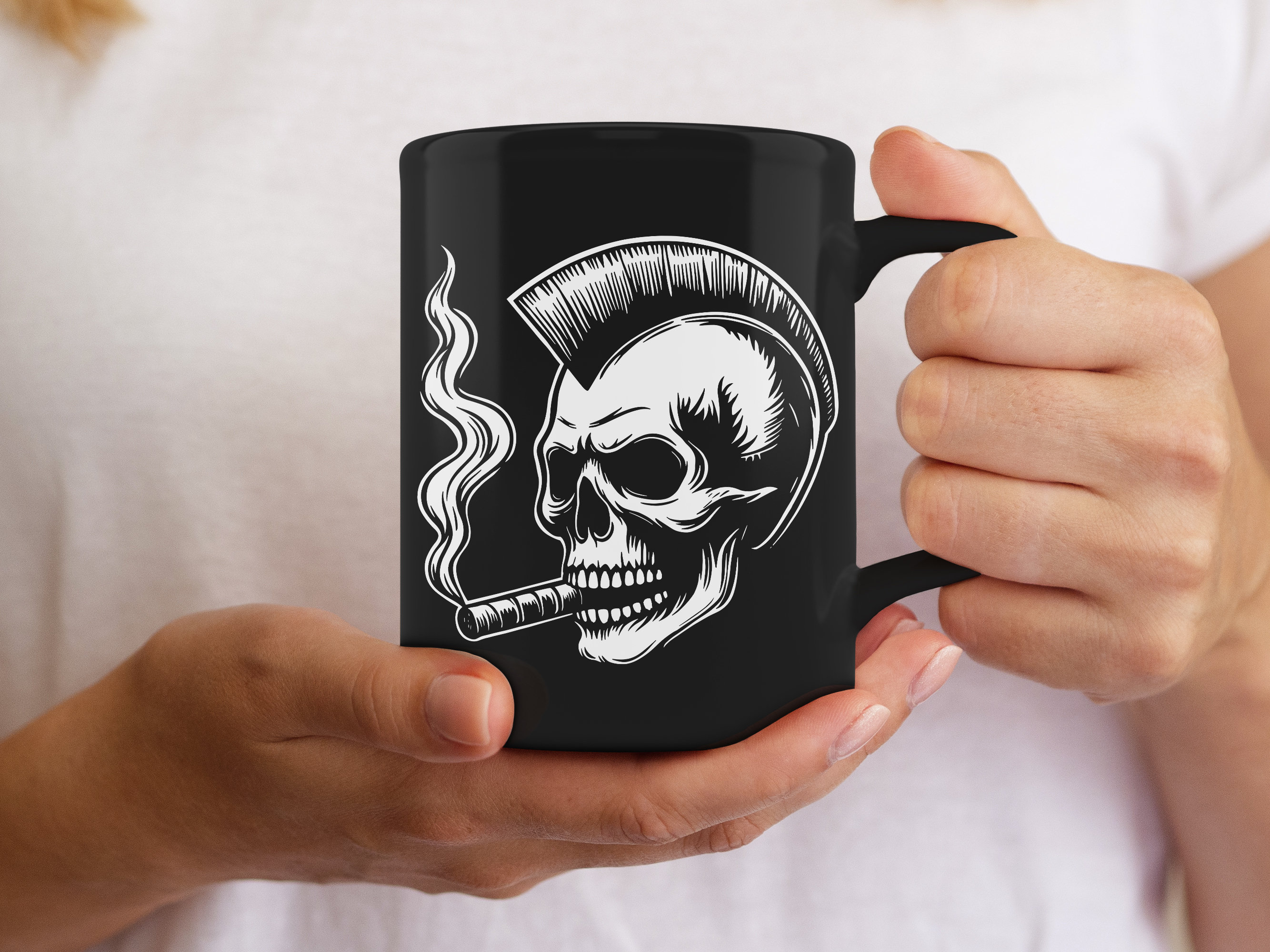 Punk Skull SVG, Skull Smoking Cigar PNG, Skull With Mohawk Clip Art ...