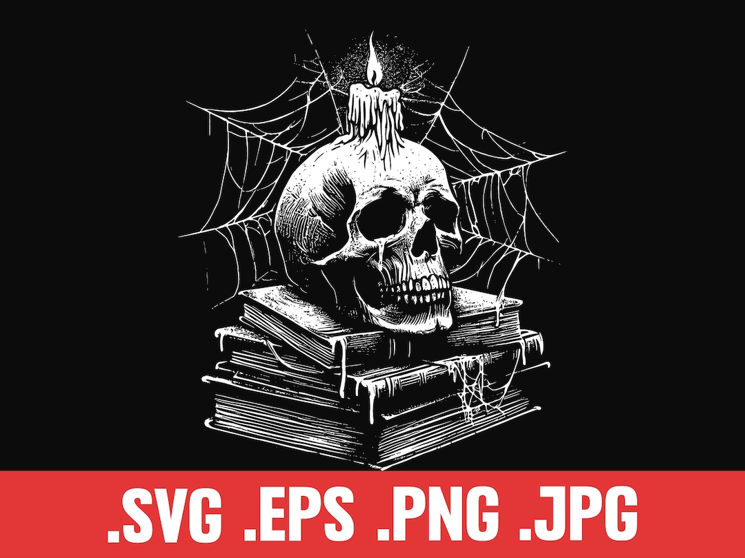 Halloween Witchcraft Magic Elements, Skull and Books, Scary Decor SVG ...