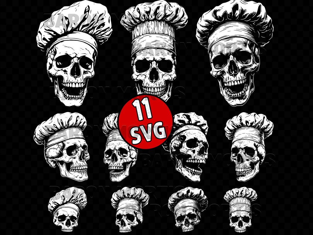 Chef Skull SVG Bundle, Skeleton Cook Vector for Cricut, Gothic Kitchen ...
