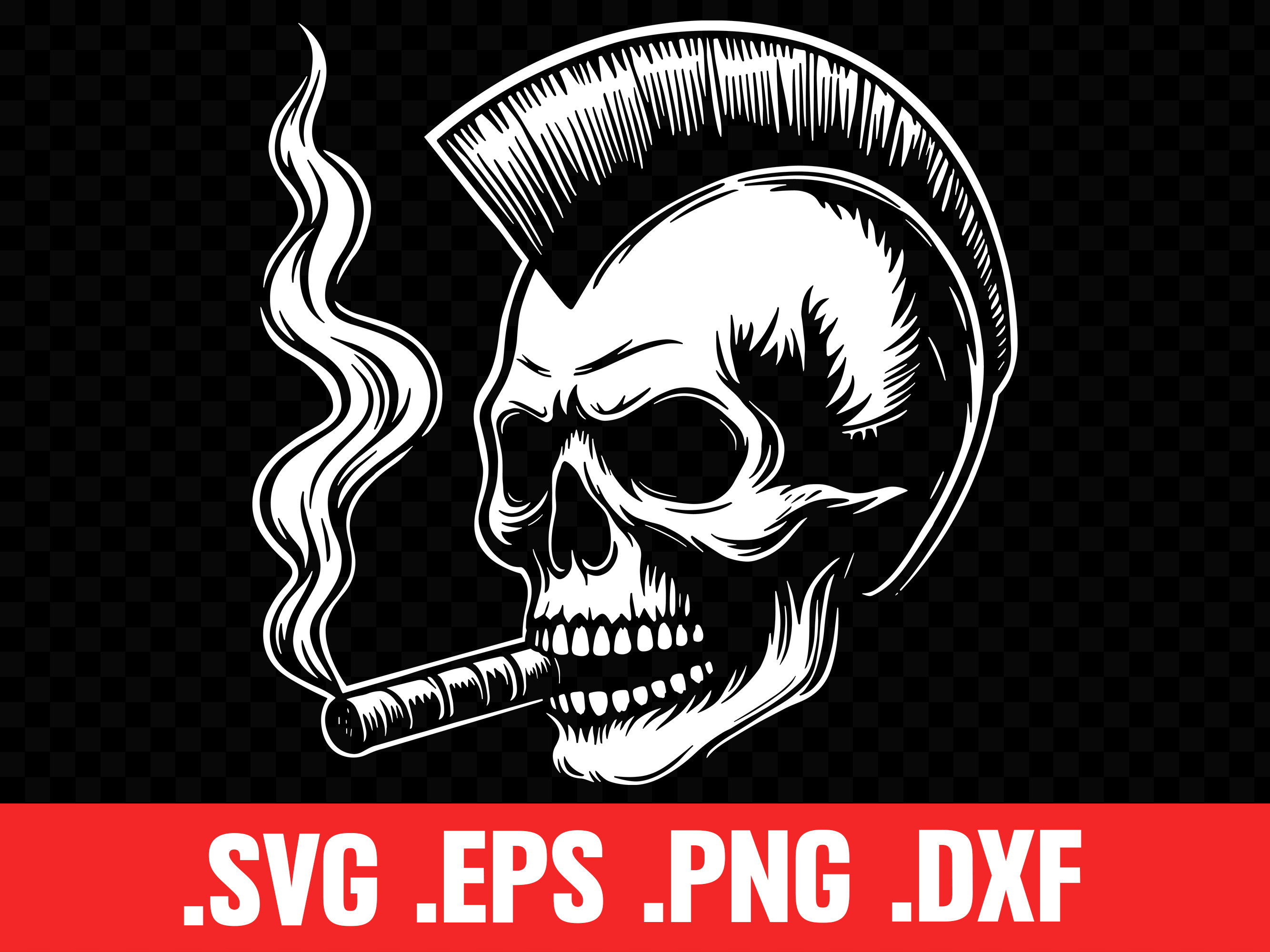 Punk Skull SVG, Skull Smoking Cigar PNG, Skull With Mohawk Clip Art ...