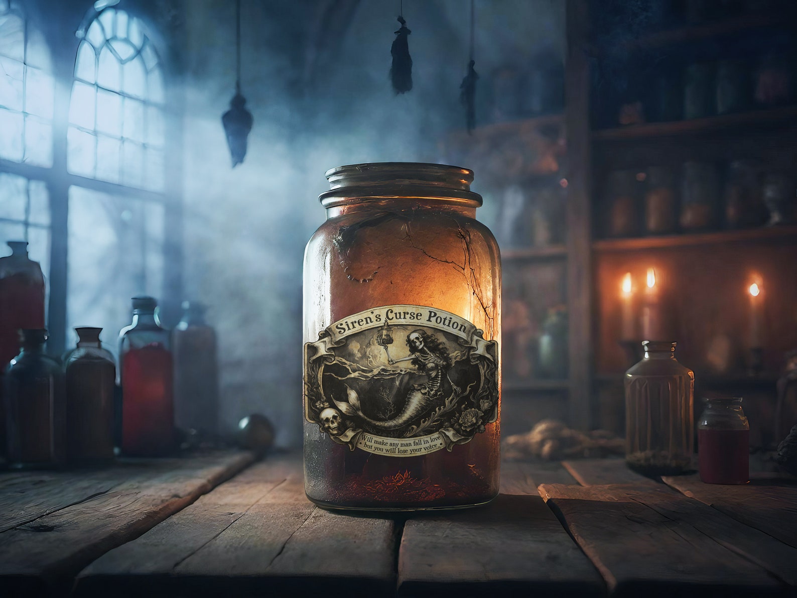 Siren's Curse Potion Label: Vintage Mermaid Skeleton Art, Printable ...