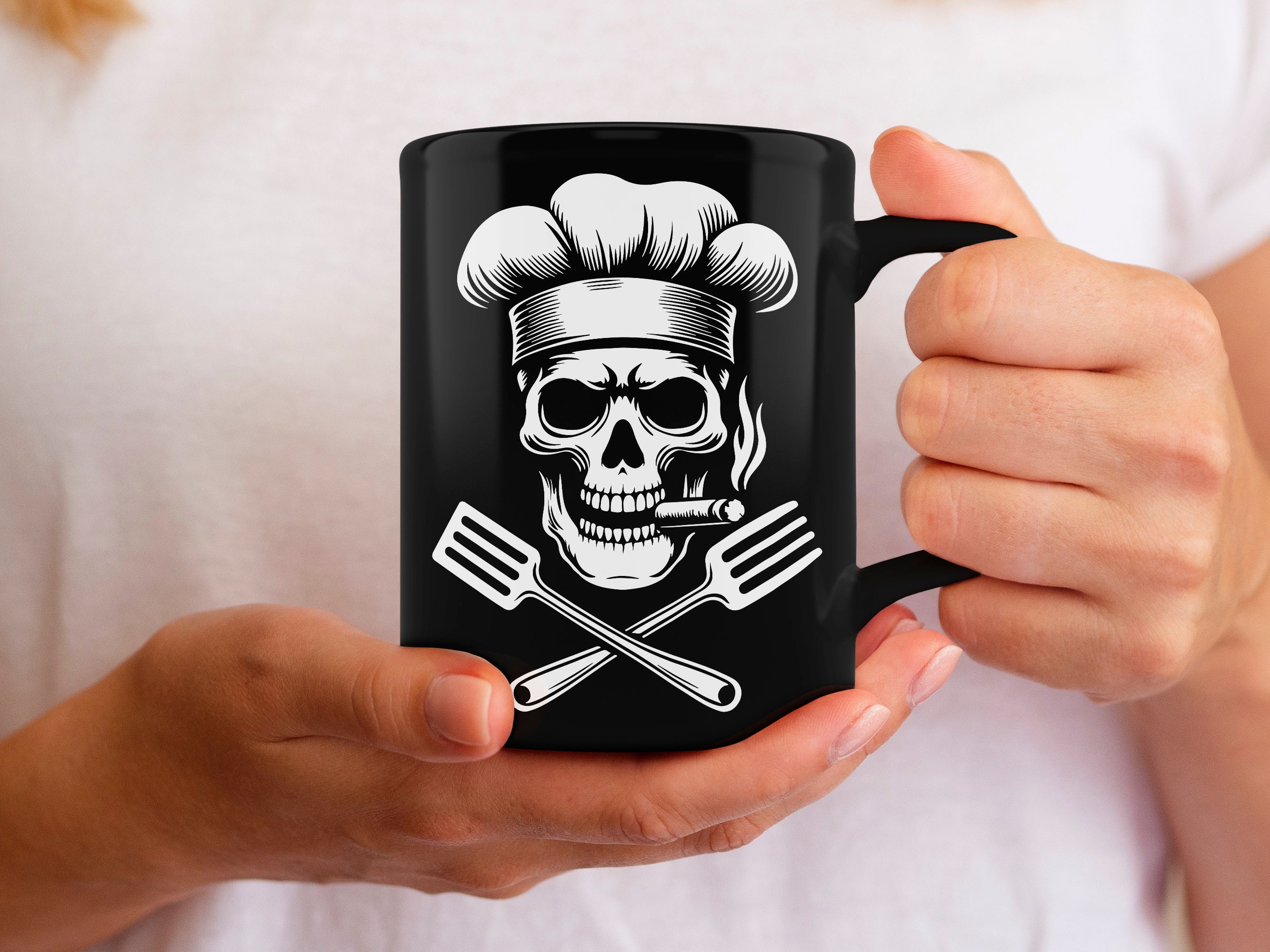 Badass Chef Skull SVG, Skull Smoking Cigar, Fork and Spatula, Skull ...