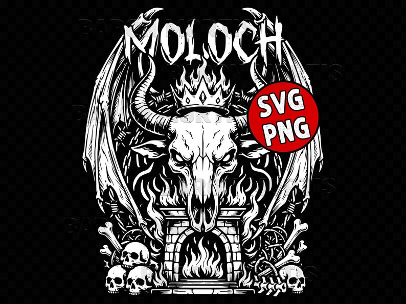 Moloch Demon Skull SVG PNG, Gothic T-shirt Design, Satanic Occult ...