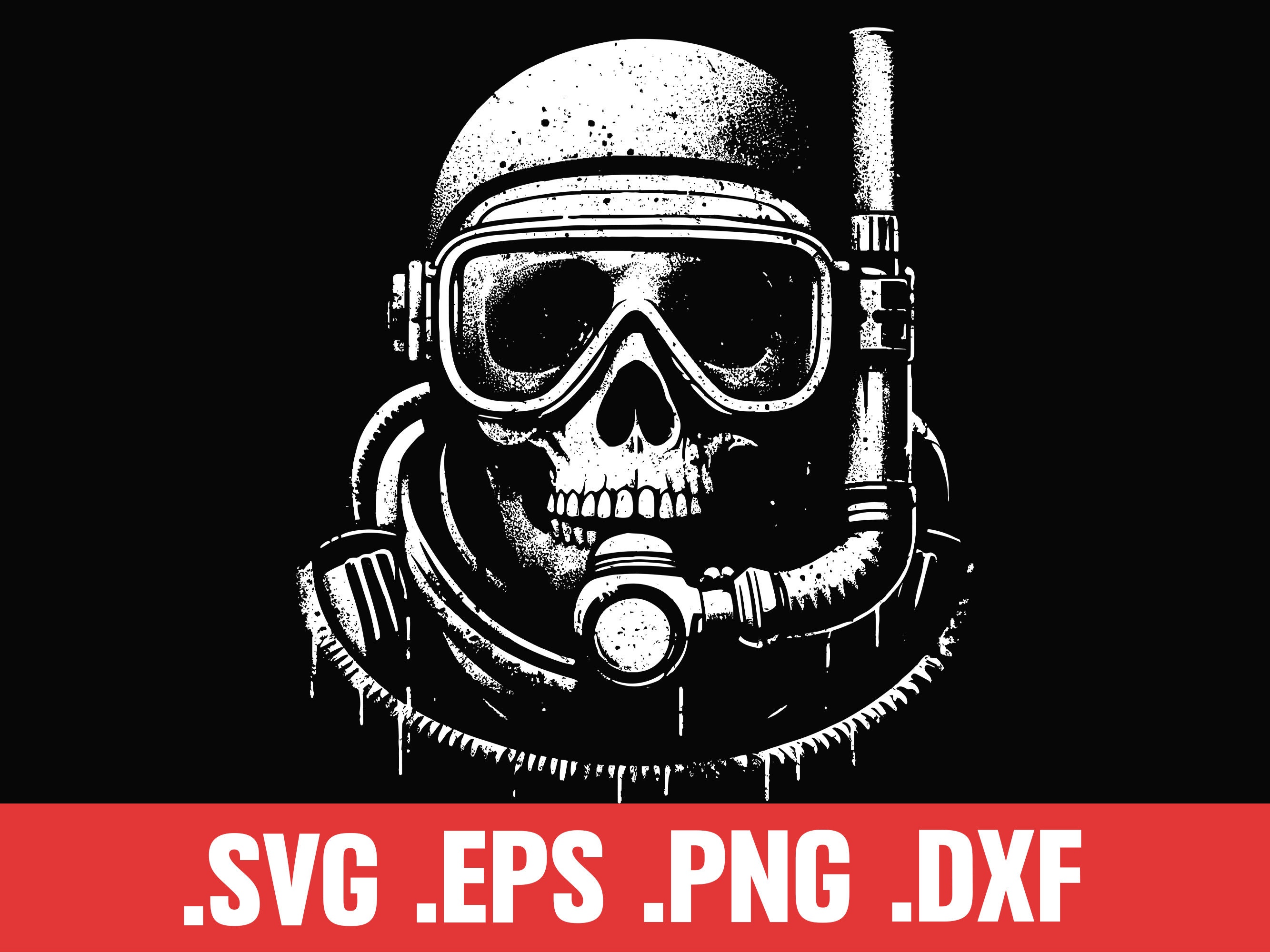 Grunge Scuba Diver Skull Vector, Marine Explorer SVG PNG (digital ...