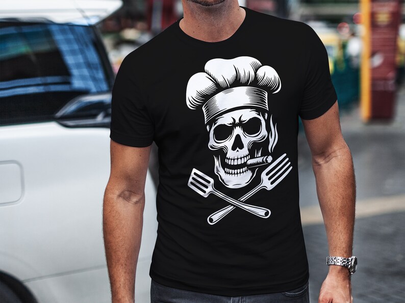 Badass Chef Skull SVG, Skull Smoking Cigar, Fork and Spatula, Skull ...