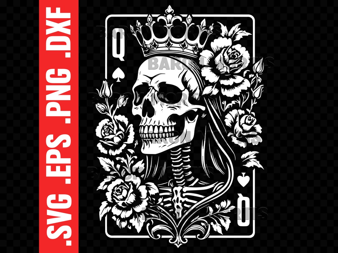 Queen of Spades Skull Vector: Gothic Floral Stencil (digital Download ...