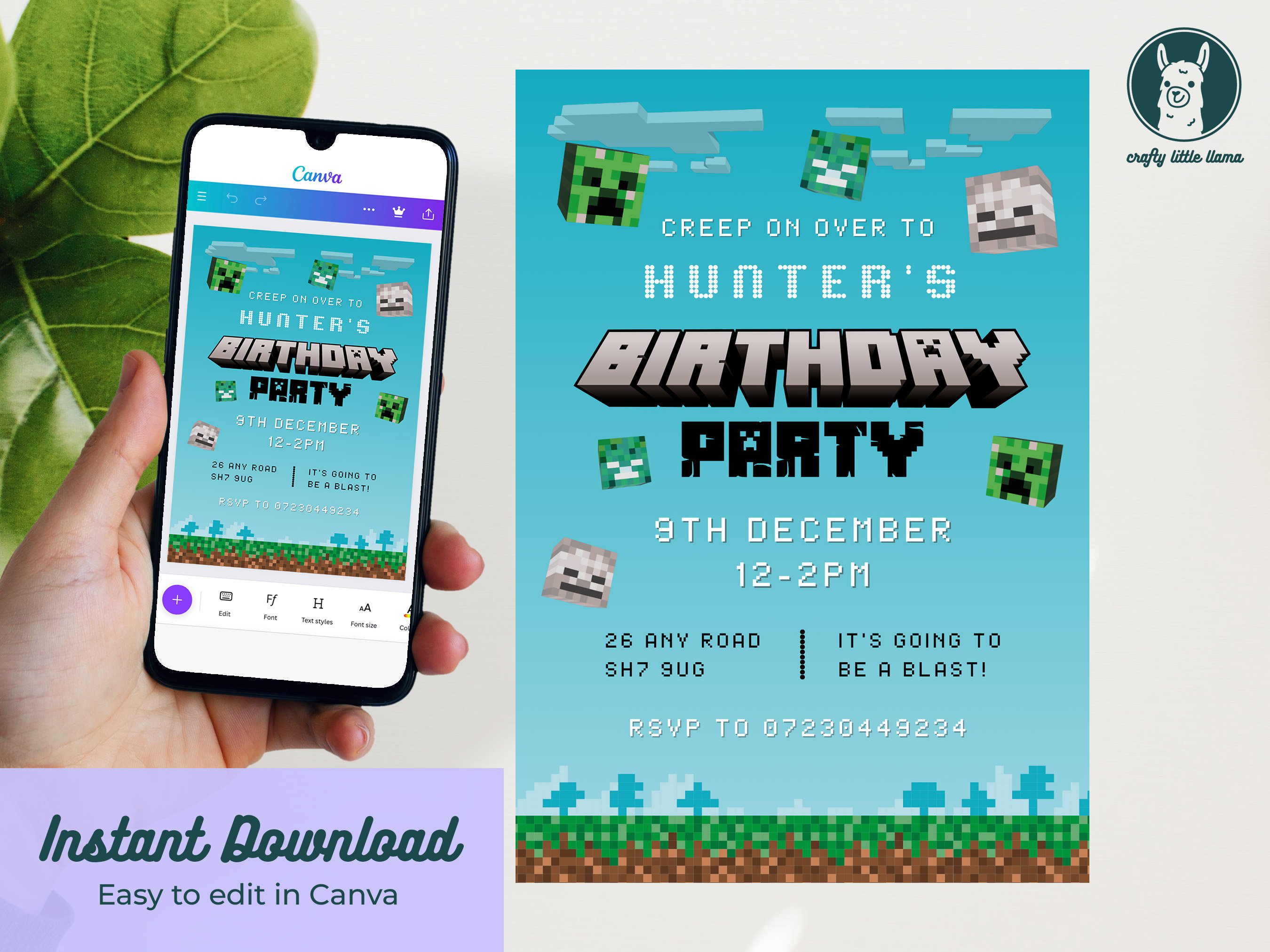 Editable Minecraft Birthday Invitation, Game Birthday Party ...