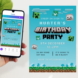 Editable Minecraft Birthday Invitation, Digital Bday Party Invitations ...