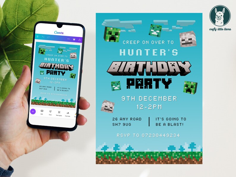 Editable Minecraft Birthday Invitation, Digital Bday Party Invitations ...