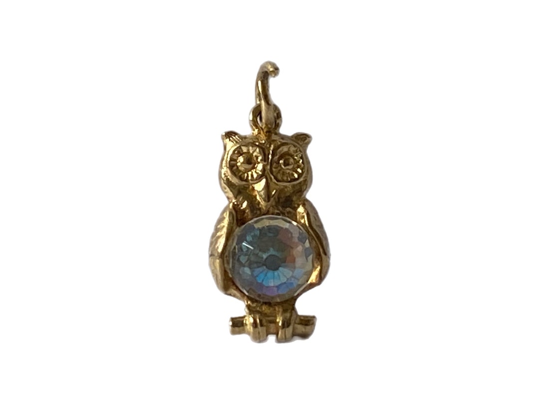 Vintage 9ct Gold Owl Charm With Crystal Belly, Retro 9K Pendant - Etsy