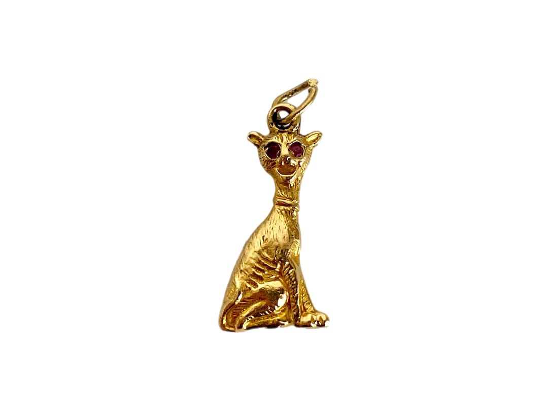 Vintage 9ct Gold Cat Charm, Ruby Eyes, 9K Siamese Cat Pendant - Etsy