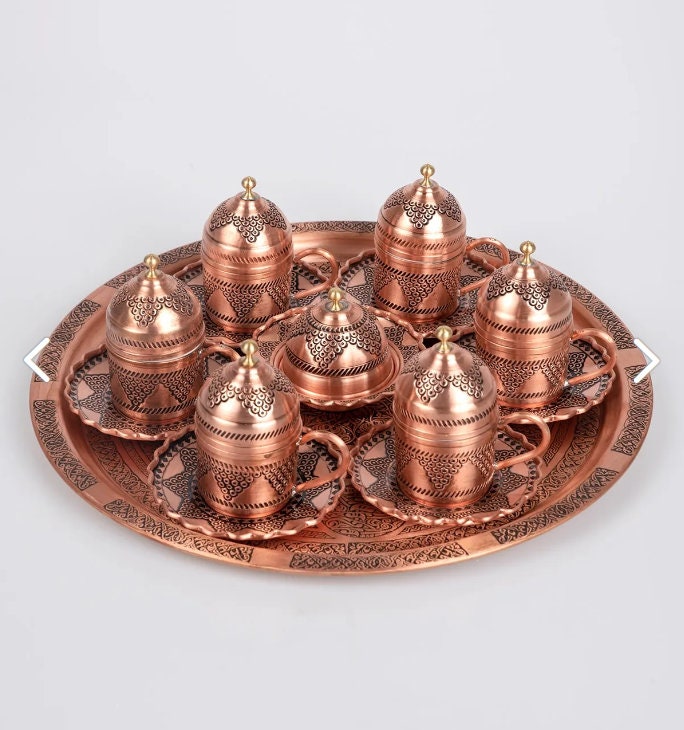 Hand Embroidered Copper Turkish Coffee Set From Gaziantep. in Its ...