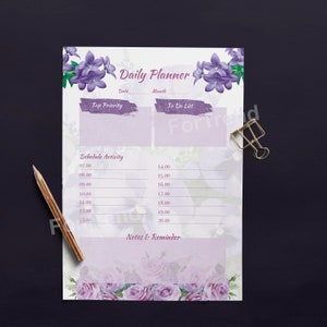 Purple Floral Daily Planner List Printable | Simple Tasks List Template ...