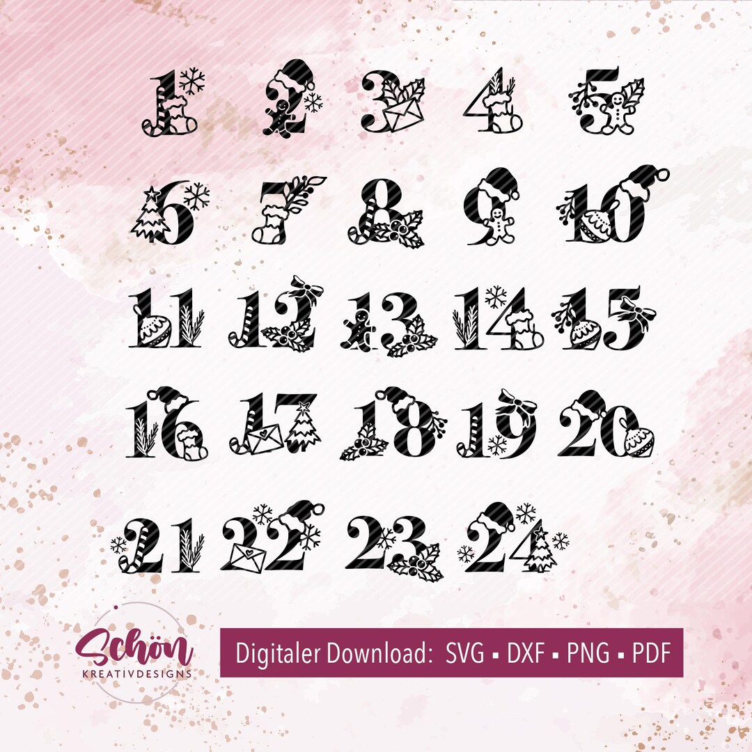 Advent Calendar Numbers Plotter Bundle Svg, Dxf, Pdf, Png Numbers From ...