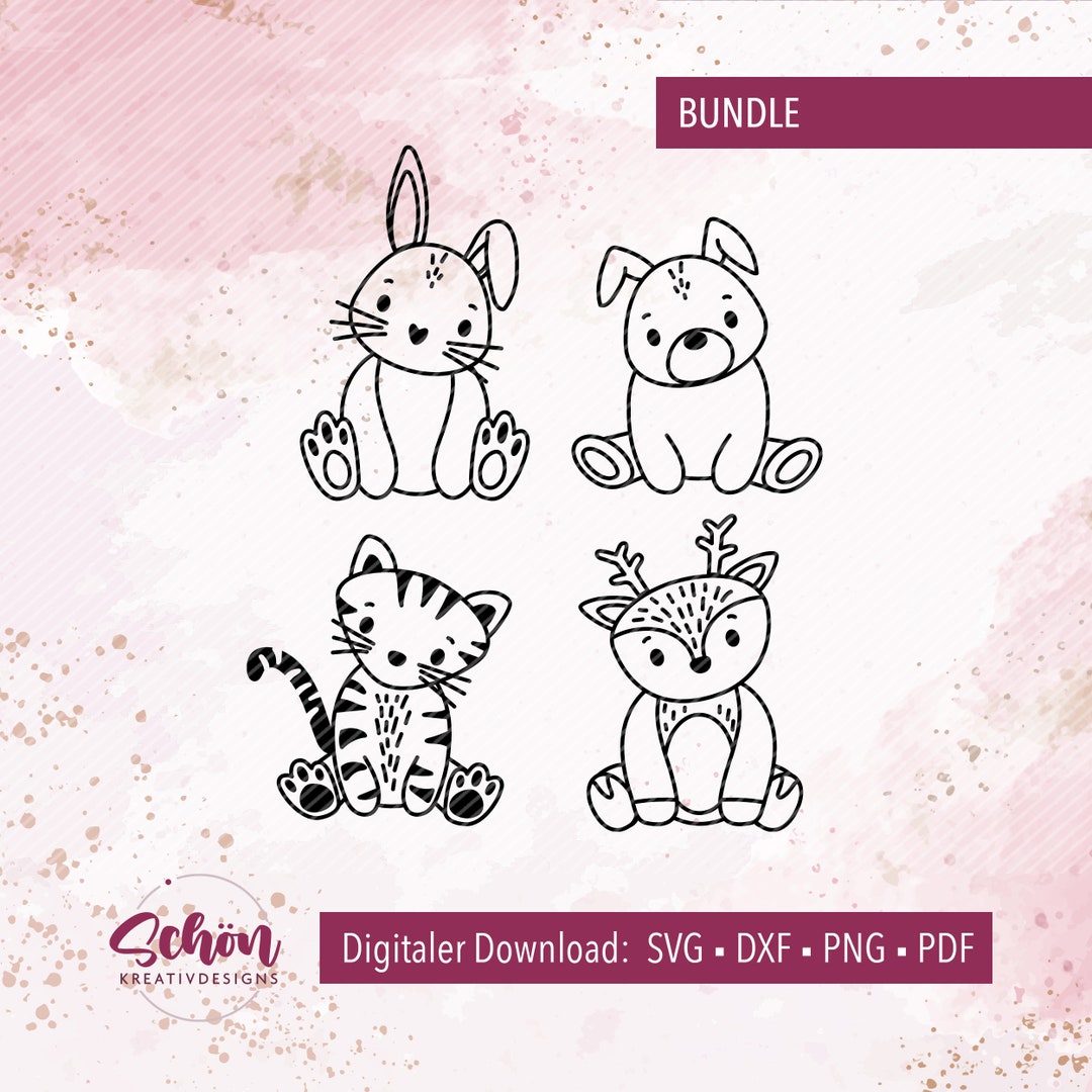 Plotterdatei Süße Tiere | svg, pdf, dxf, png | Vielfältige Tier-Illustrationen für Kreative ...
