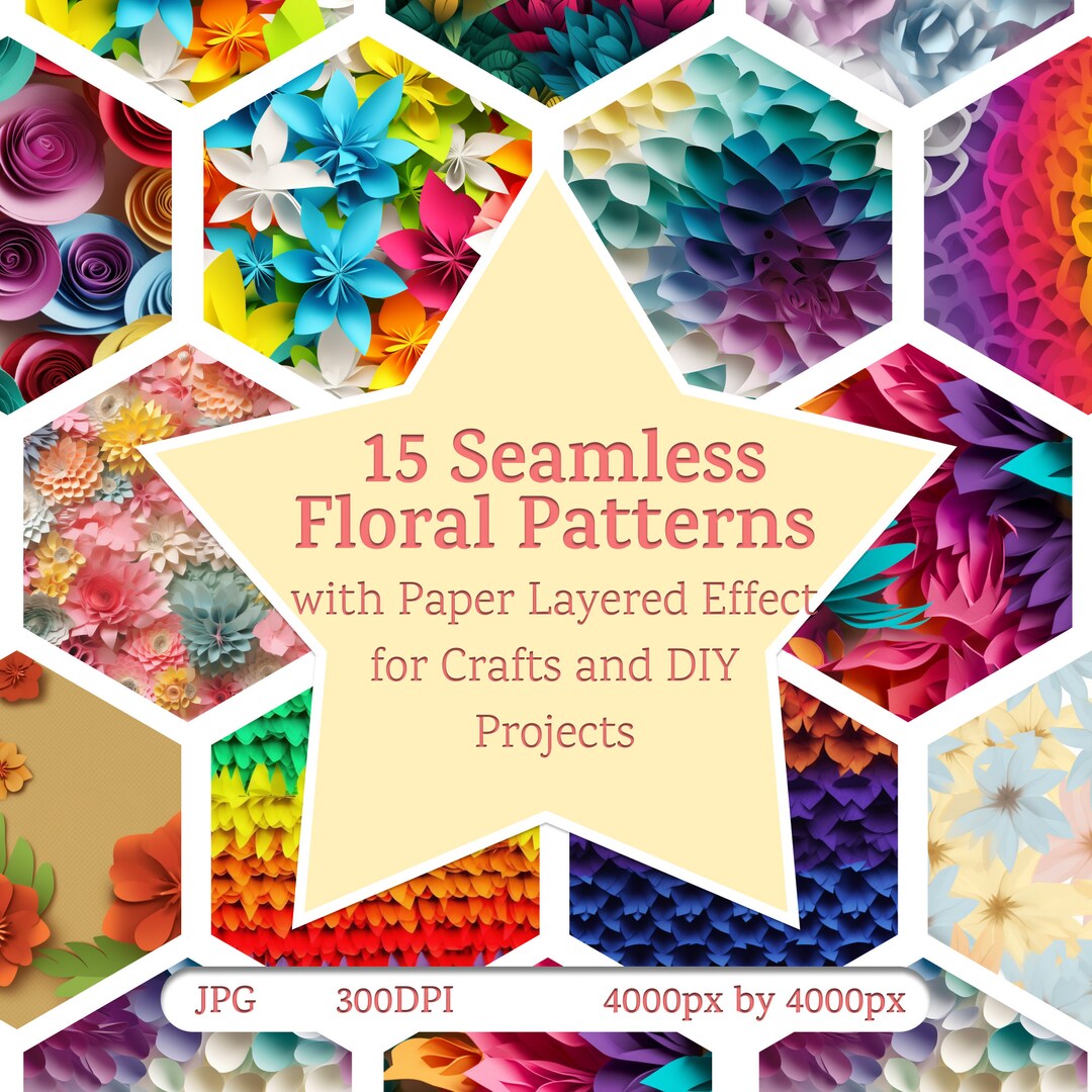 15 Seamless Floral Patterns With Paper Layered Effect for Crafts and ...