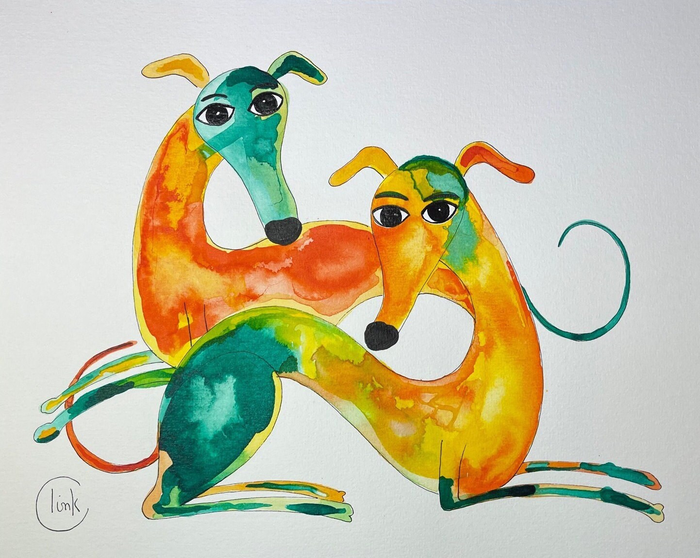 Dog Painting Two Greyhounds Cuddling - Etsy