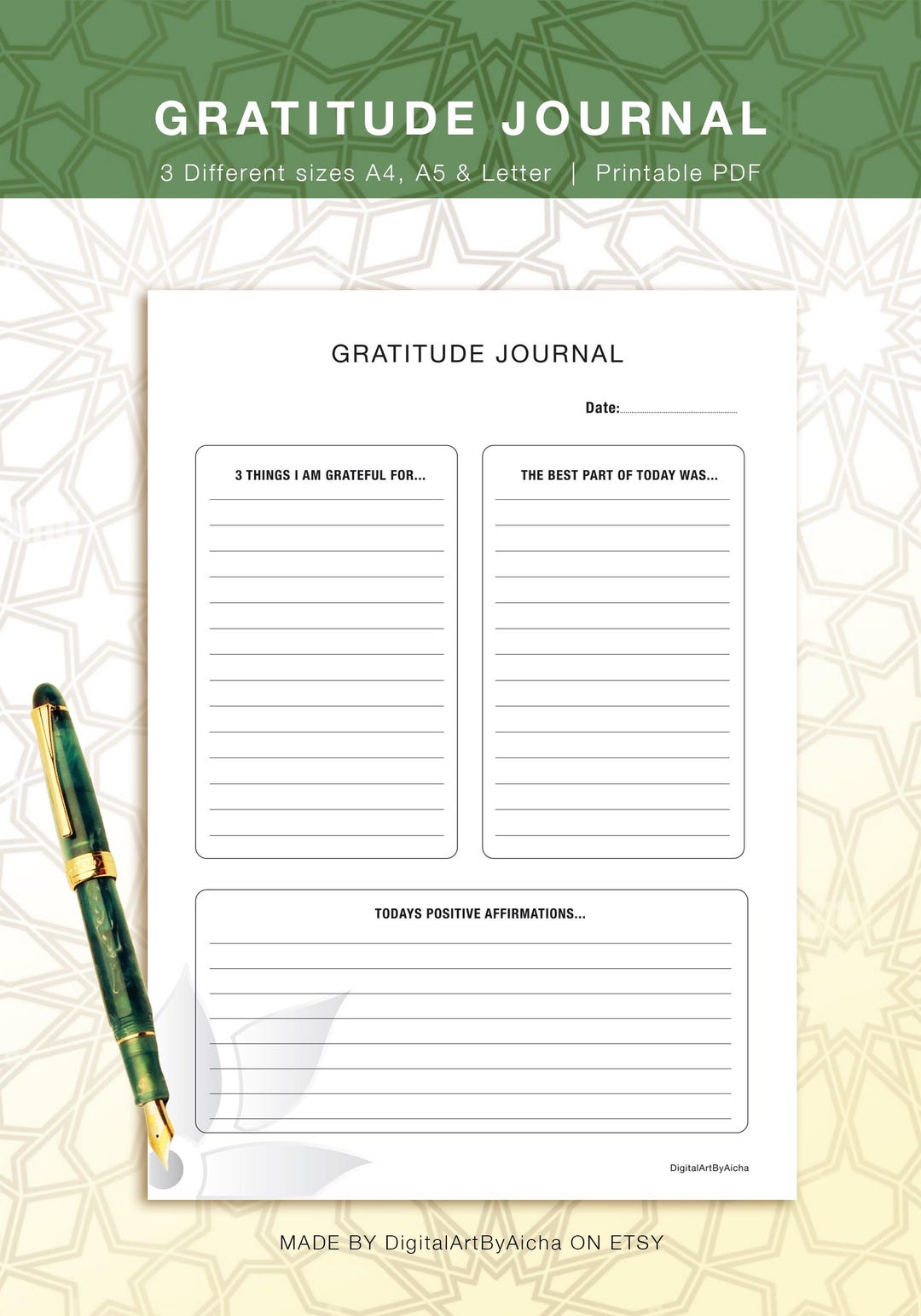 Printable Gratitude Journal Template, Thankful Thoughts Printable ...