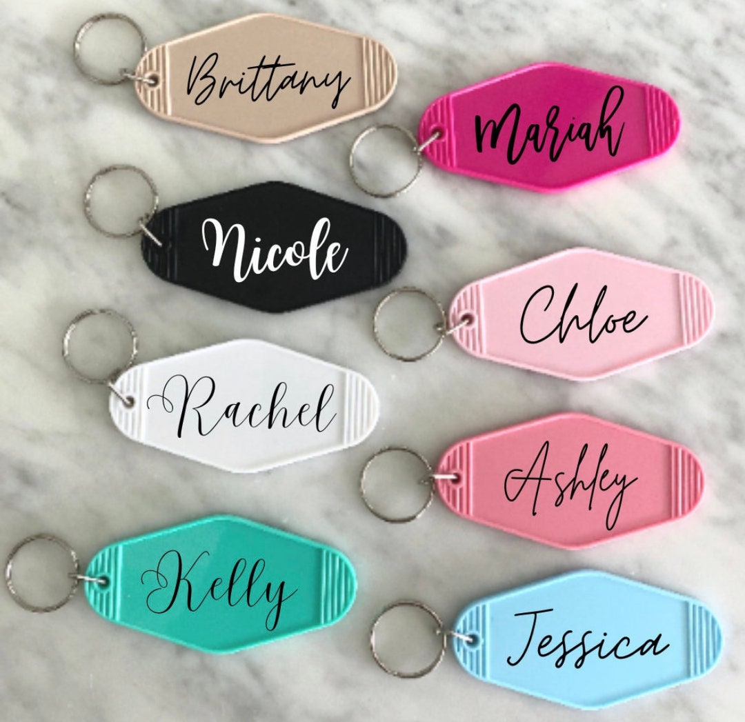 Personalized Name Retro Motel Keychain, Acrylic, Bridesmaid Gift, Gift ...