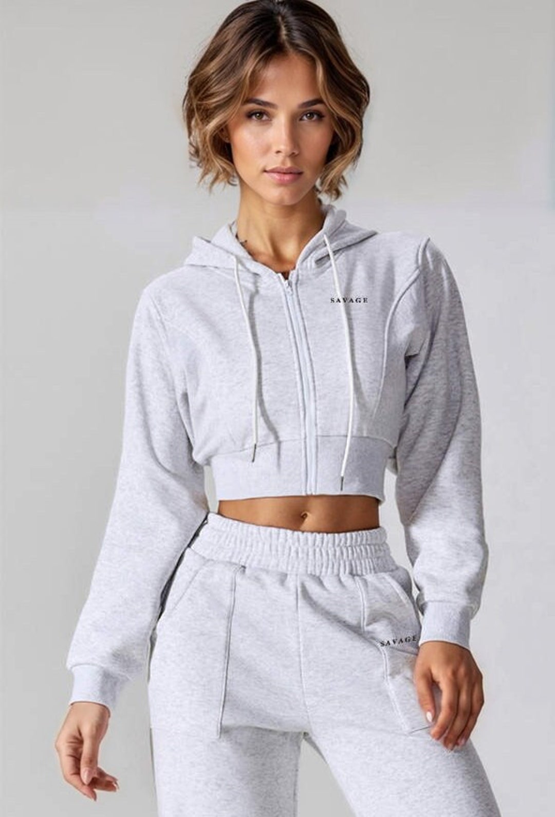 Savage Full Set Gray Crop Top Sweat Suit. - Etsy