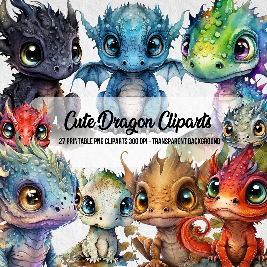 Watercolor Baby Dragon Clipart Set: Fantasy PNG Images (digital ...