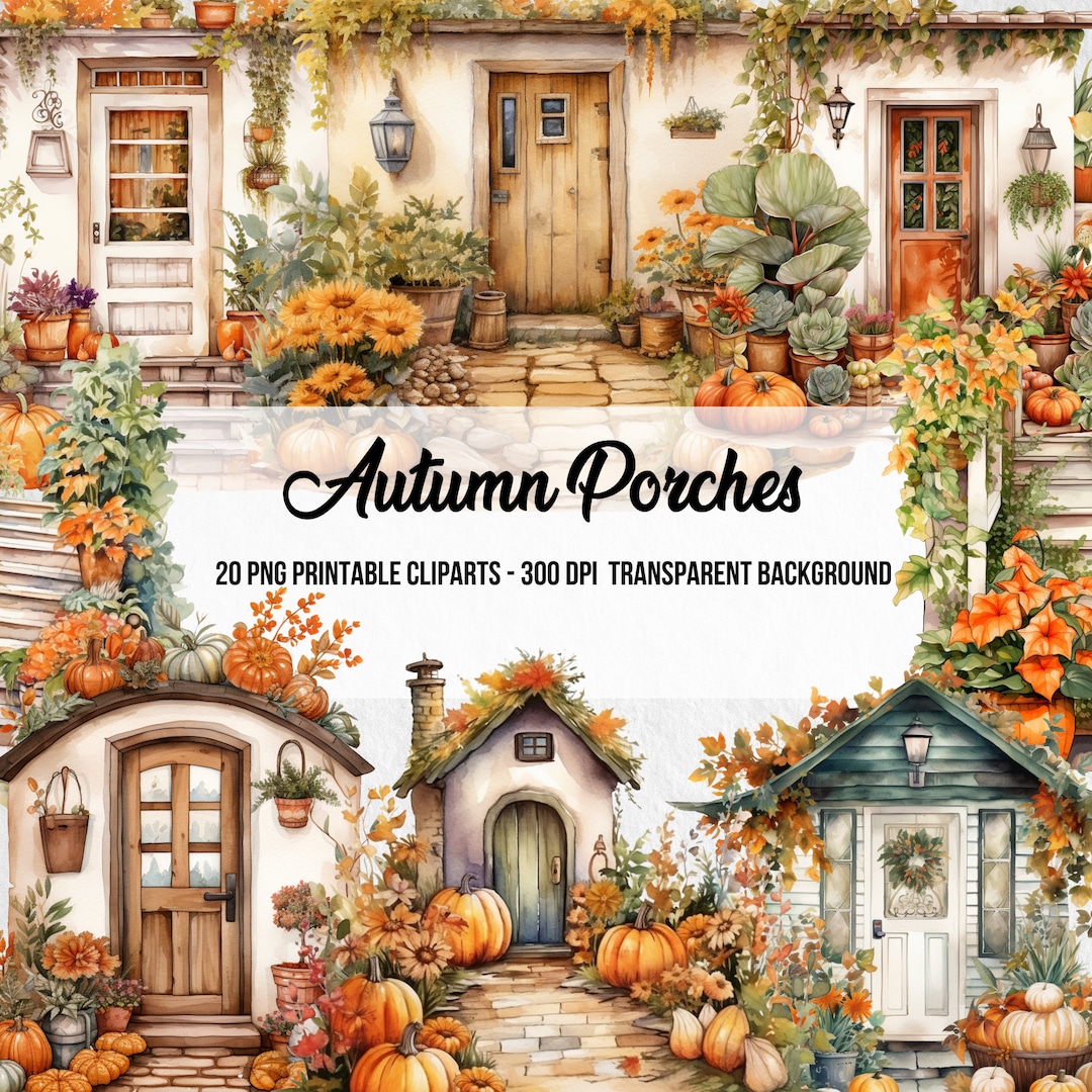 Autumn Porches Cliparts,watercolor Clipart,fall Clipart,autumn Element ...