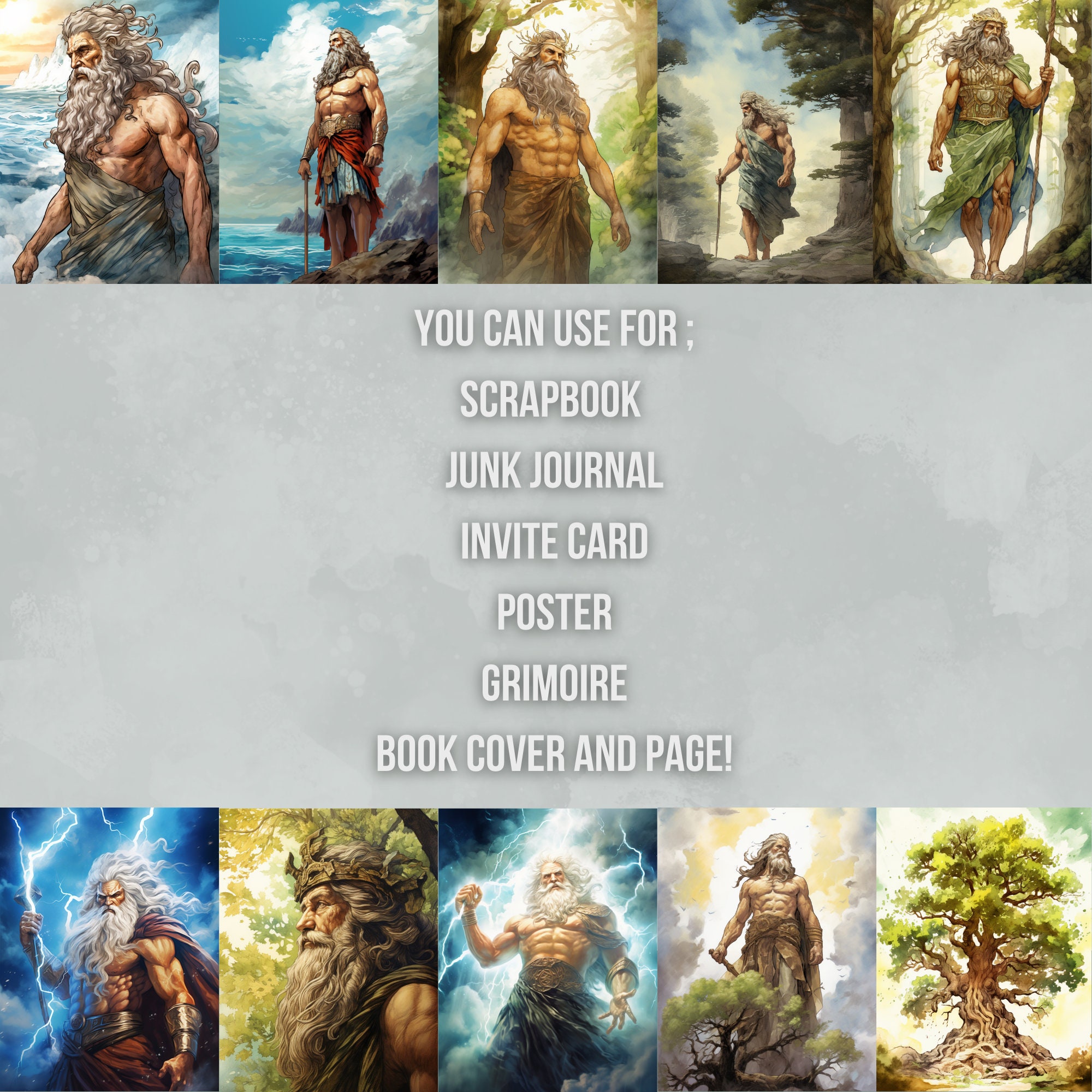 Printable Zeus God Digital Paper,father of Gods,mythology Ephemera ...