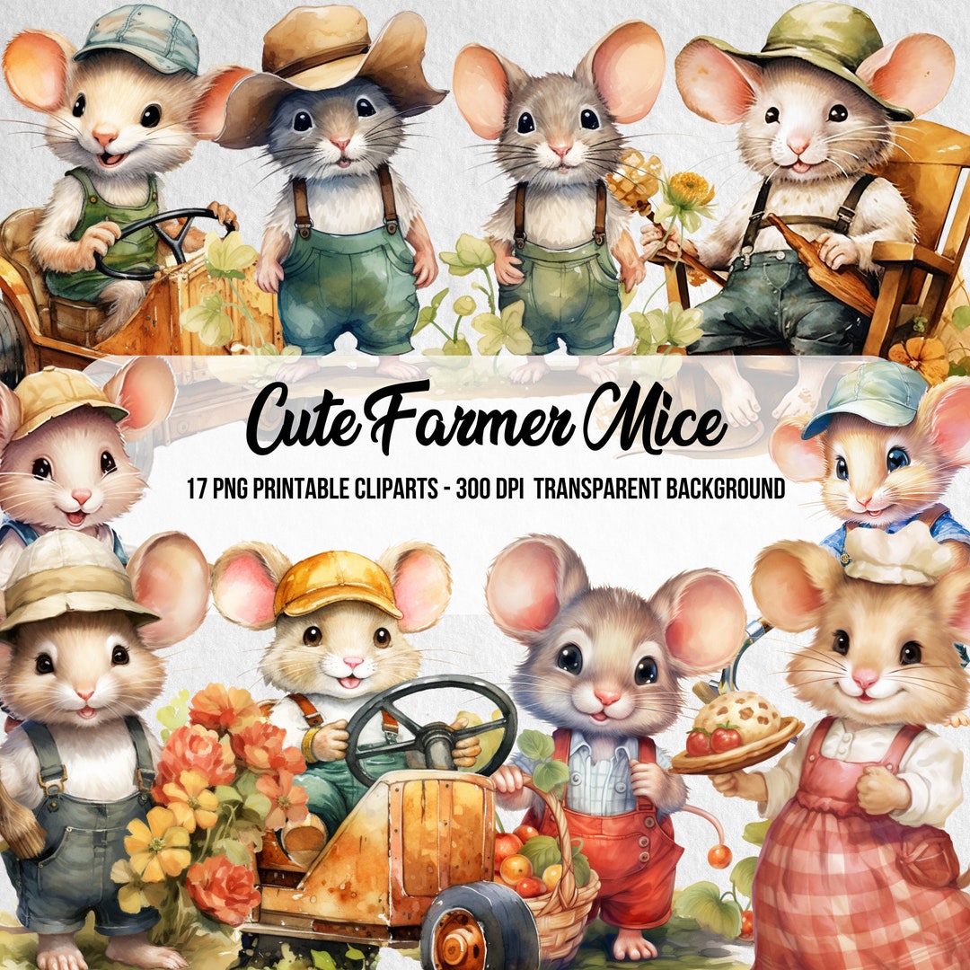 PNG Cute Farmer Mice Cliparts,watercolor Effect Animals,farmer PNG ...