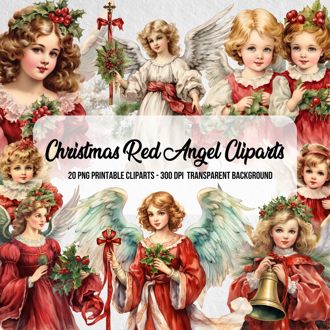 Christmas Red Angel Cliparts,png Angel,digital Prints,png Vintage ...