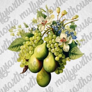 Vintage Style Floral Fruits Cliparts,watercolor Effect,commercial Use ...
