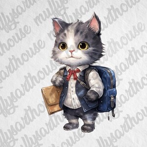 PNG Watercolor School Cats Clipart,back to School Bundle,school Animals ...