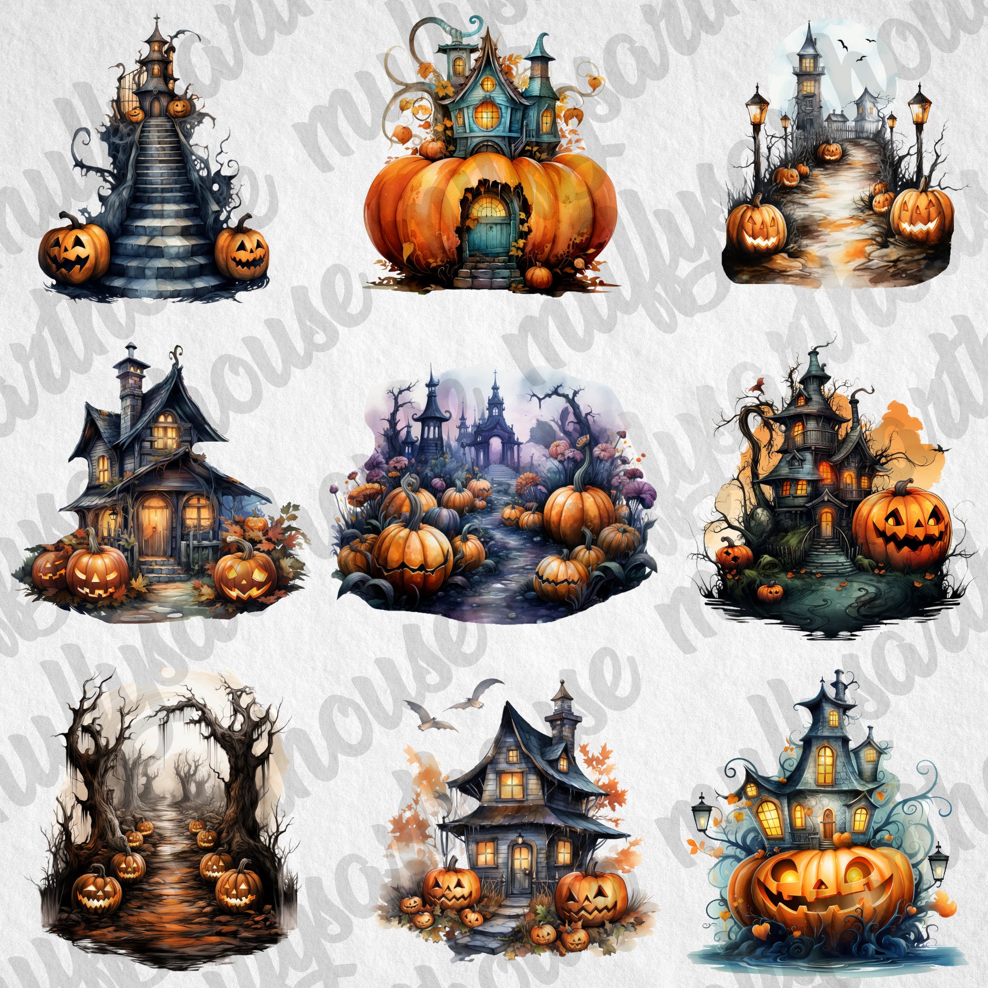 Halloween House Clipart, Spooky Digital Prints (digital Download) - Etsy