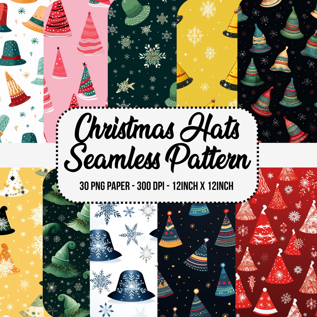 Christmas Hats Seamless Patternspng Christmasdigital - Etsy