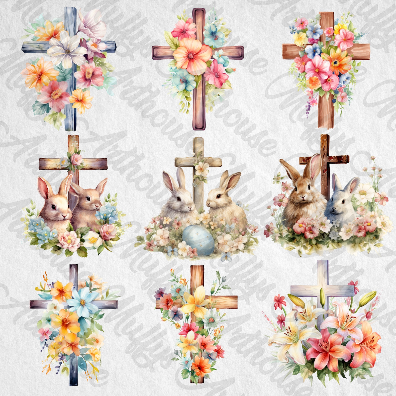 Floral Easter Cross Clipart: Bunny PNG Bundle (digital Download) - Etsy