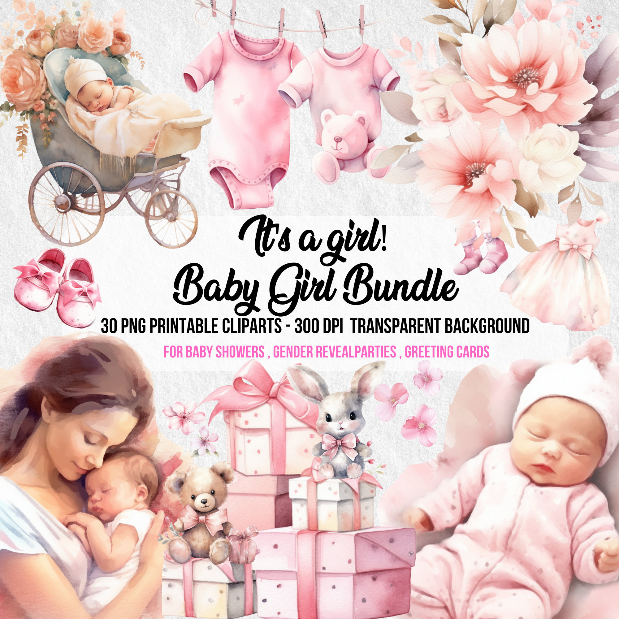 Baby Girl Bundlewatercolor Clipartbaby Showernewborn Baby - Etsy Australia