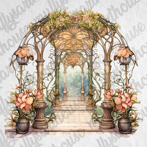 Art Nouveau Paths Clipart: Watercolor Art Deco PNG Bundle (digital ...