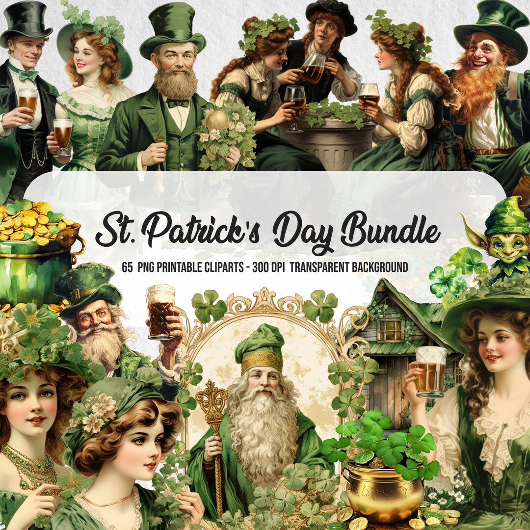 65 Vintage St. Patrick's Day Clipart Bundle (PNG Digital Download) - Etsy