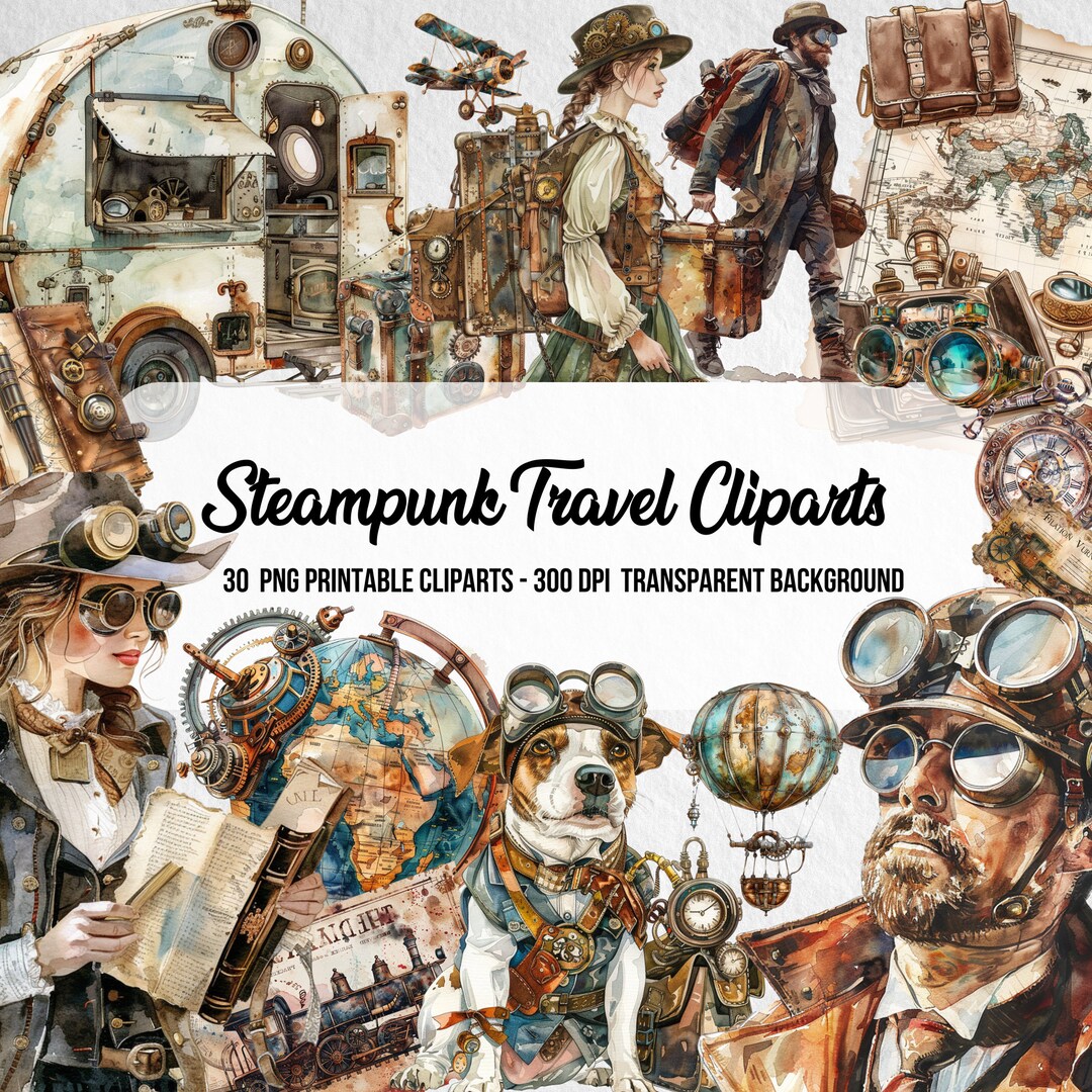 30 Steampunk Travel Clipart Bundle,travel Png,steampunk Style Craft ...