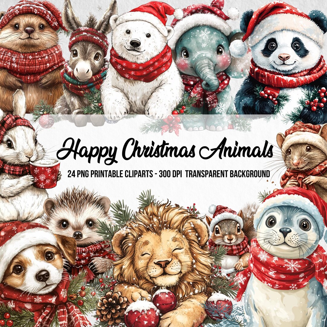 Animal Christmas Cliparts,png Christmas,digital Prints,xmas Art,instant ...