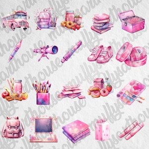 PNG Watercolor School Cliparts,back to School Cliparts, Pink School ...