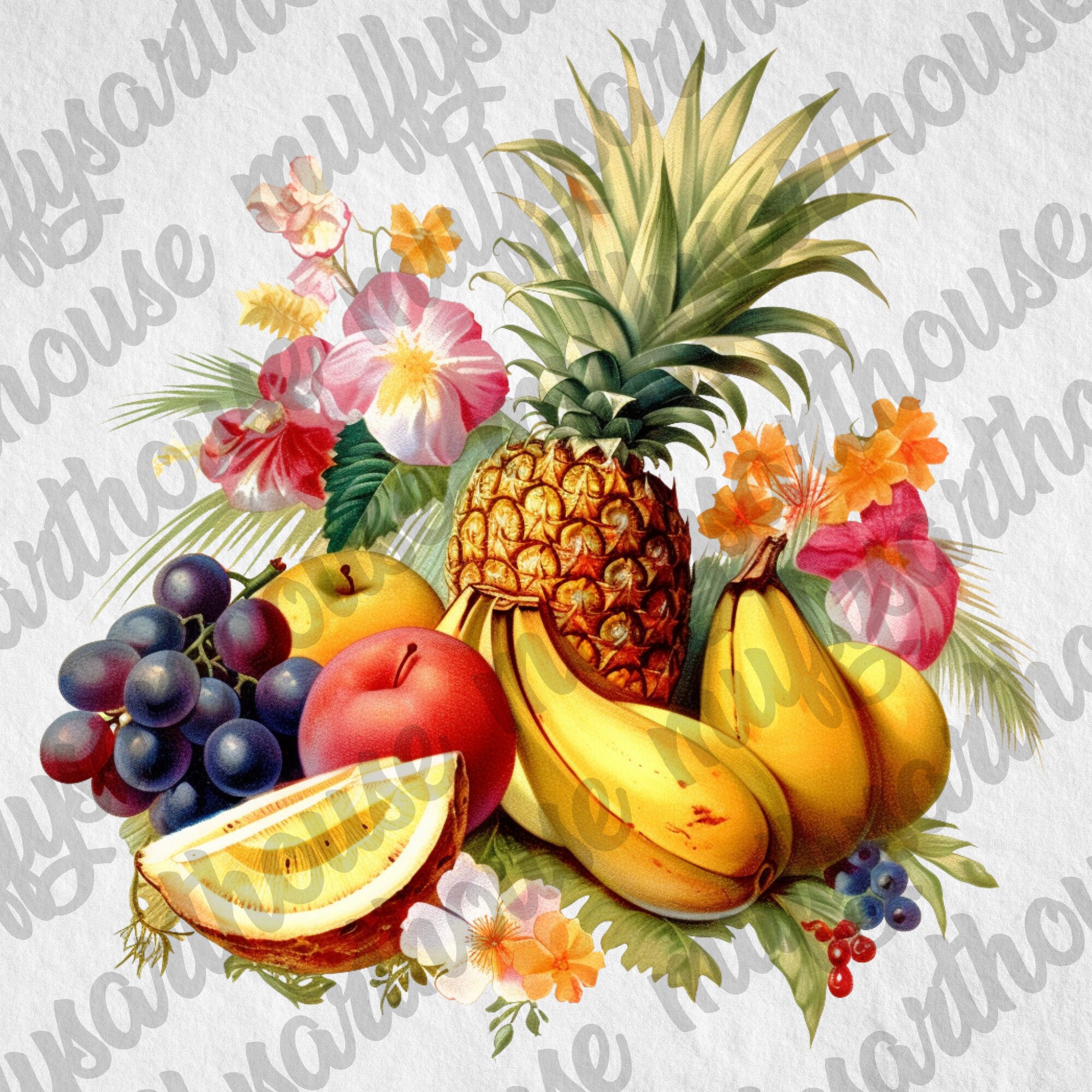 Vintage Style Floral Fruits Cliparts,watercolor Effect,commercial Use ...