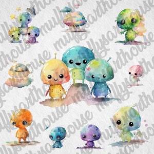Watercolor Alien Cliparts, Fantasy Cliparts, Digital Aliens, Nursery ...