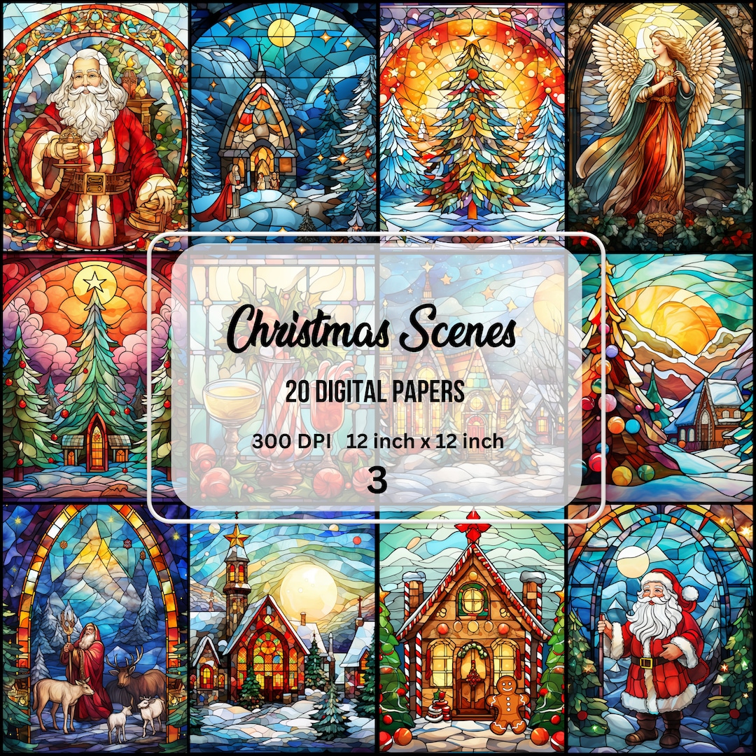 Printable Stained Glass Christmas Digital Paper,christmas Ephemera ...