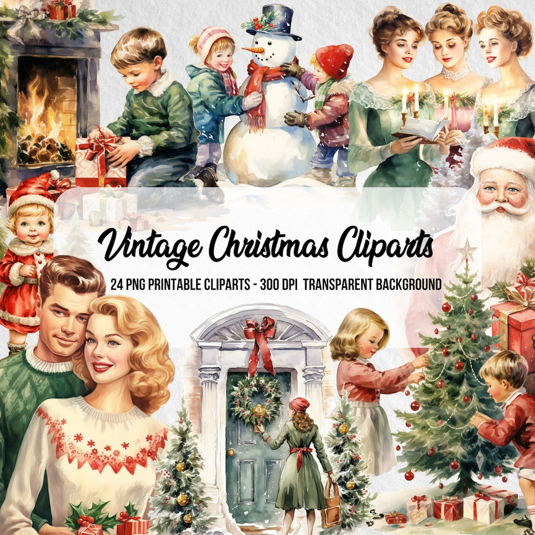 Vintage Christmas Cliparts,png Christmas,digital Prints,png Vintage ...
