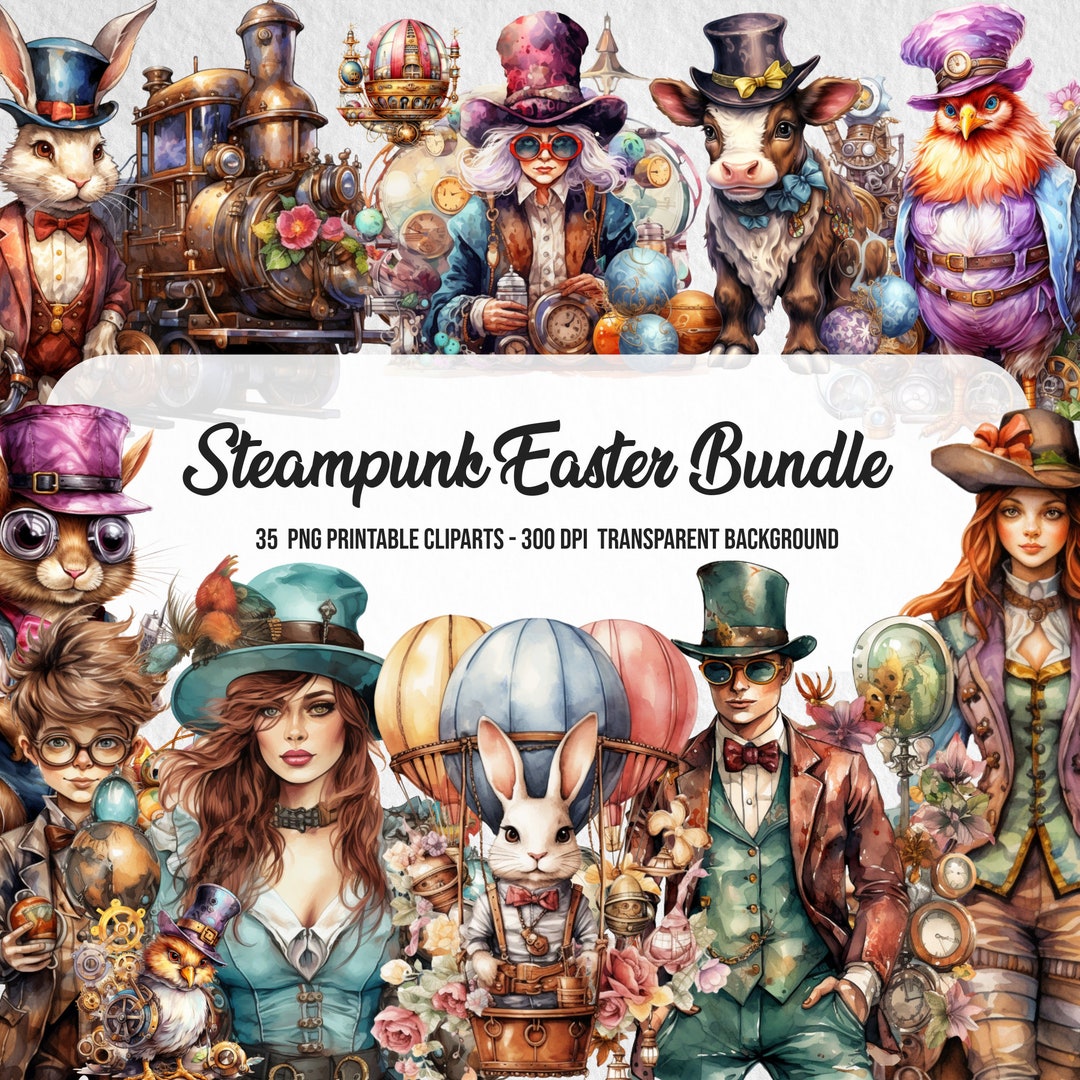 35 Steampunk Easter Clipart Bundle,easter Bunny Png,steampunk Style ...