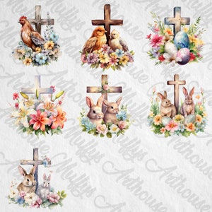 15 Floral Easter Cross Clipart,floral Easter Bunny Png,card Making,junk ...