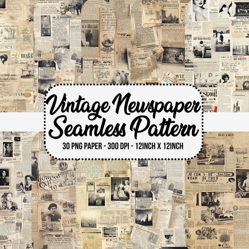 Vintage Newspaper Texture: Seamless Junk Journal Patterns (digital) - Etsy